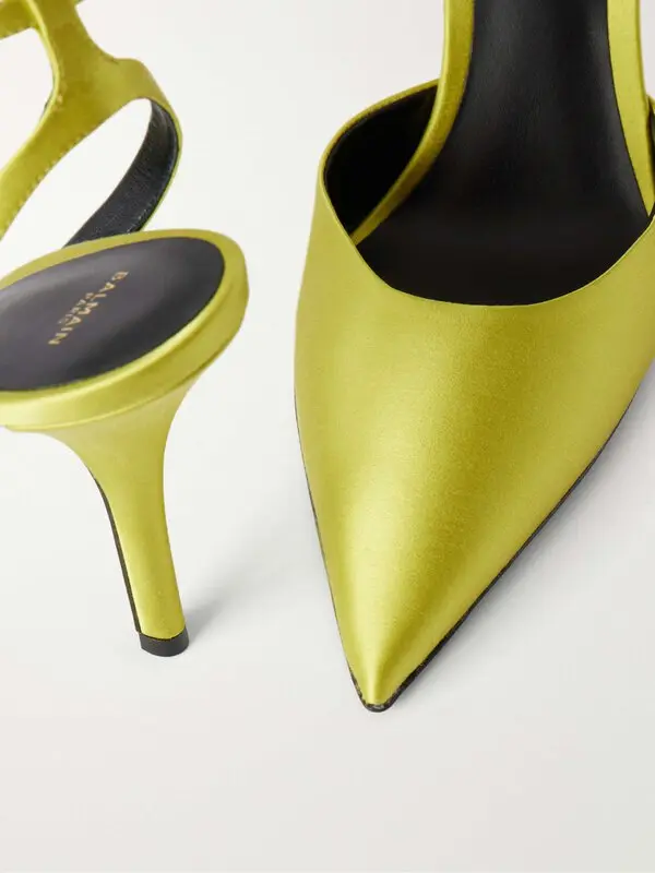 Balmain Embellished Satin Pumps With Ankle Strap