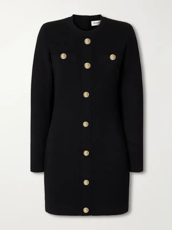 Balmain Knitted Button-detailed Mini Dress