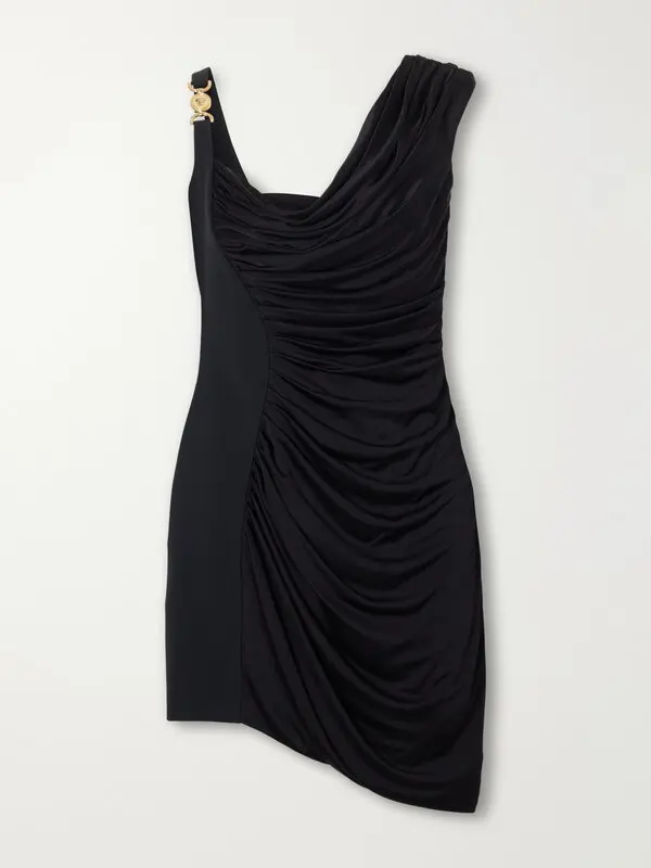 Versace Medusa Embellished Gathered Satin-crepe Mini Dress - Black