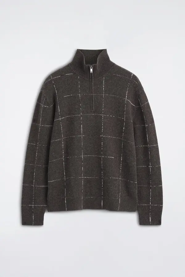 Cos Checked Wool-cotton Zip-up Sweater
