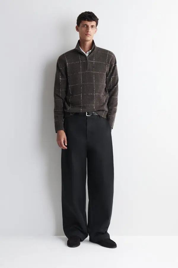 Cos Checked Wool-cotton Zip-up Sweater