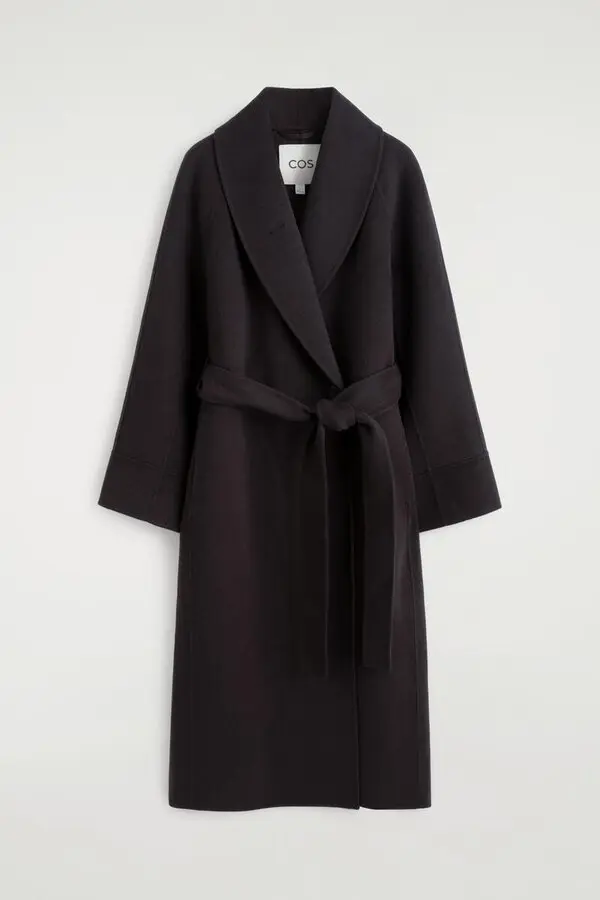 Cos Shawl-collar Double-faced Wool Long Coat - Brown