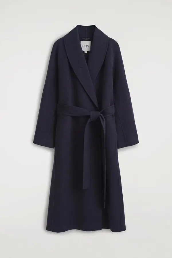 Cos Shawl-collar Double-faced Wool Long Coat - Navy