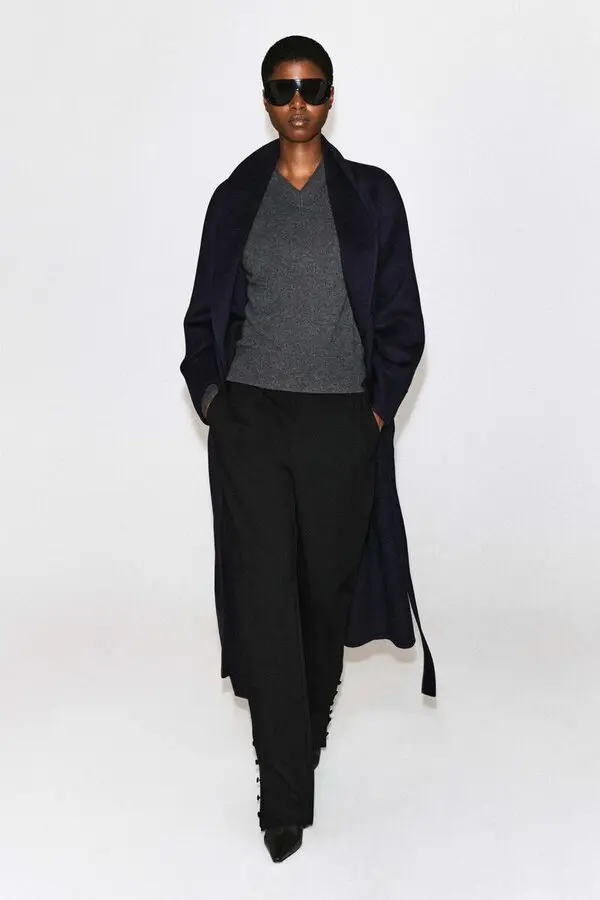 Cos Shawl-collar Double-faced Wool Long Coat - Navy
