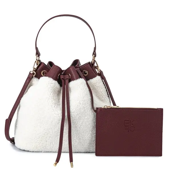 MKF COLLECTION - J'OMOR Saryn Faux Fur Bucket Bag & Set Merlot - Red