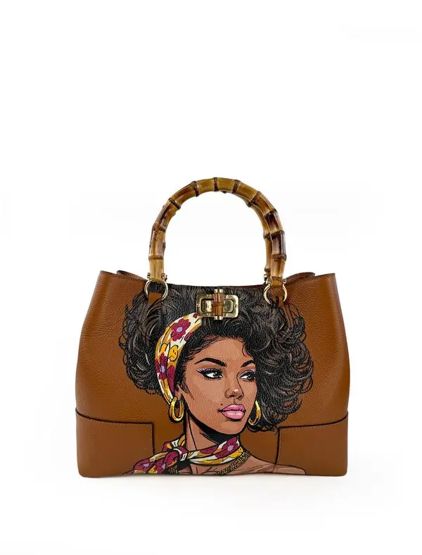 MAISON RUBAIYAT Bamboo Chic Hand-painted Leather Bag Luna - Brown