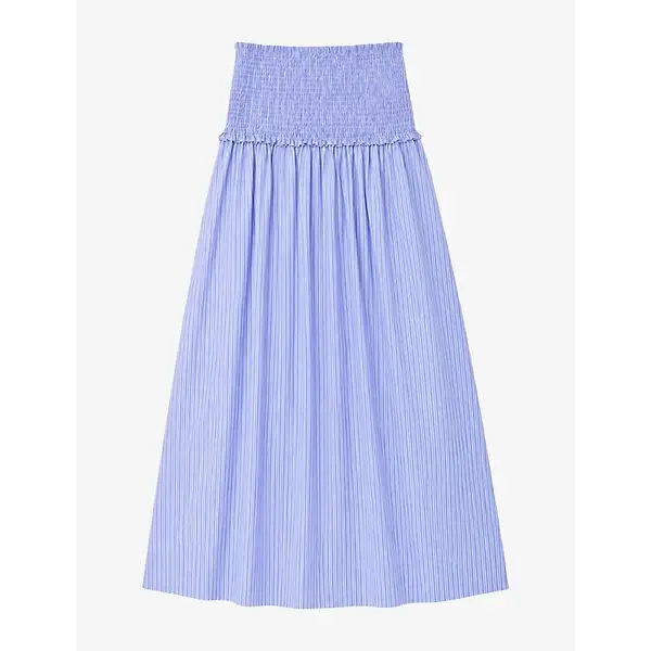 RO&ZO Striped Shirred-waist Cotton-blend Maxi Skirt - Blue