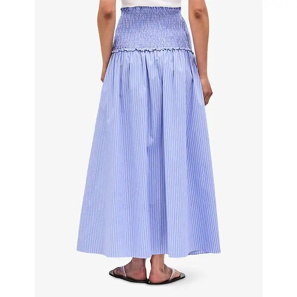RO&ZO Striped Shirred-waist Cotton-blend Maxi Skirt