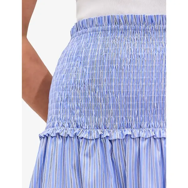 RO&ZO Striped Shirred-waist Cotton-blend Maxi Skirt