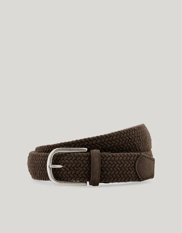 Canali Dark Leather And Wool Braided Belt - Brown
