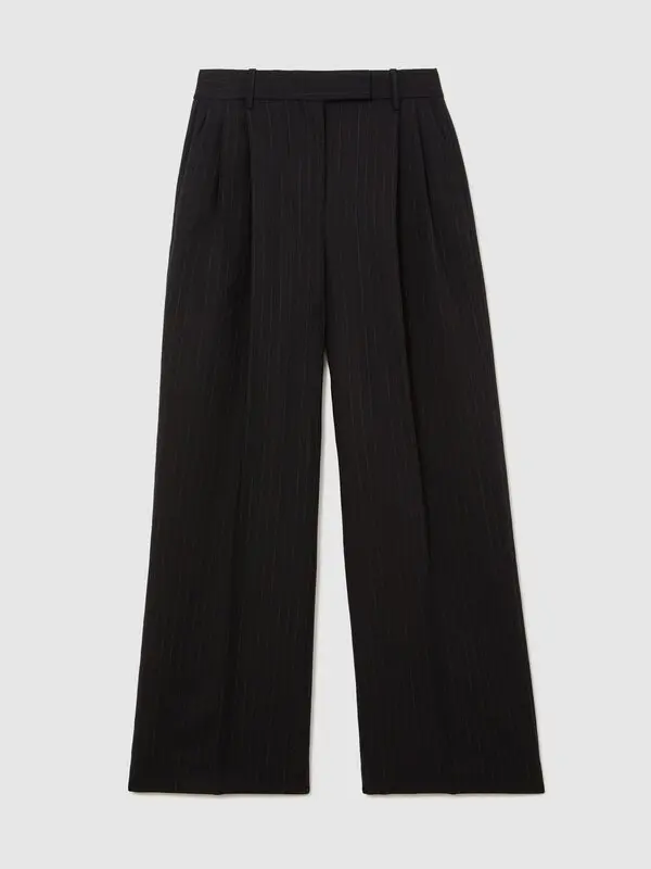 REISS Beck Wool Pinstripe Wide-leg Suit Trousers