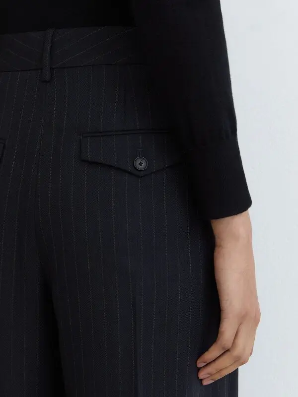 REISS Beck Wool Pinstripe Wide-leg Suit Trousers