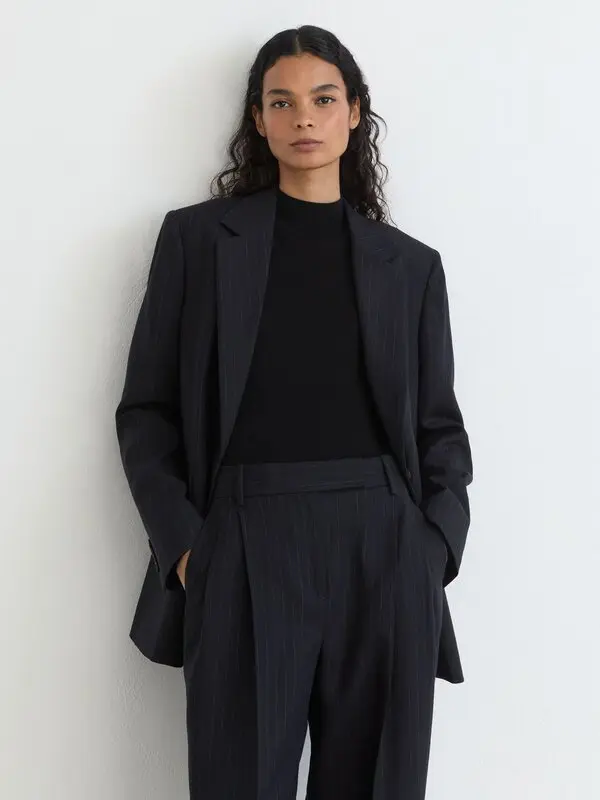 REISS Beck Wool Pinstripe Wide-leg Suit Trousers