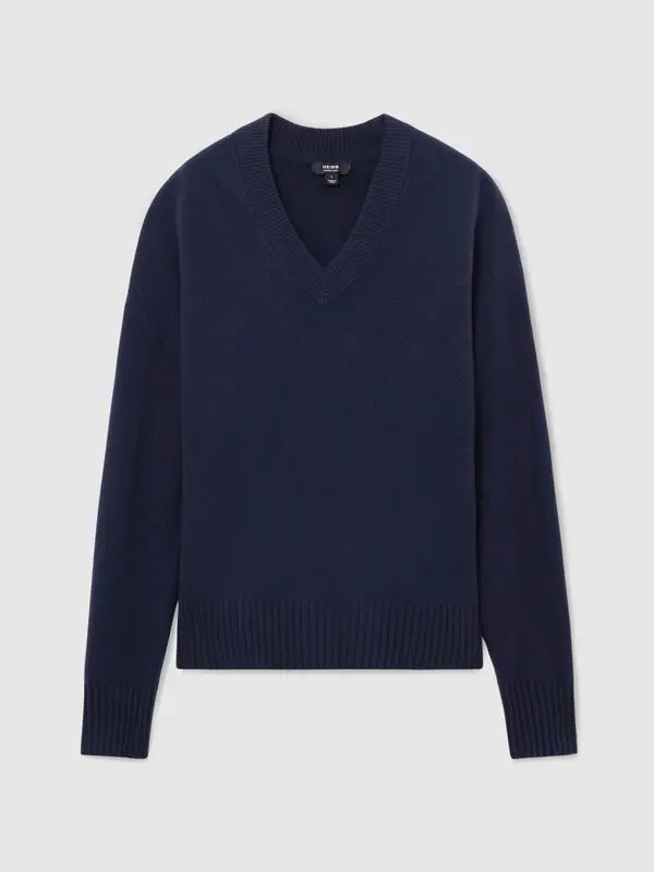 REISS Alberz Wool-cashmere V-neck Jumper - Navy