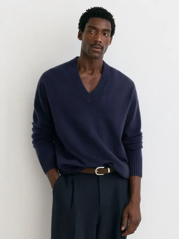 REISS Alberz Wool-cashmere V-neck Jumper - Navy