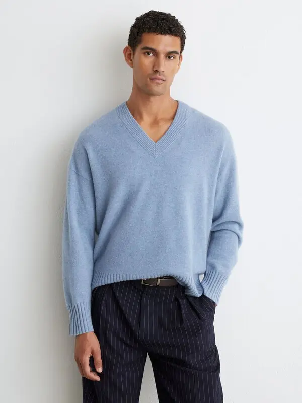 REISS Alberz Wool-cashmere V-neck Jumper - Soft Blue