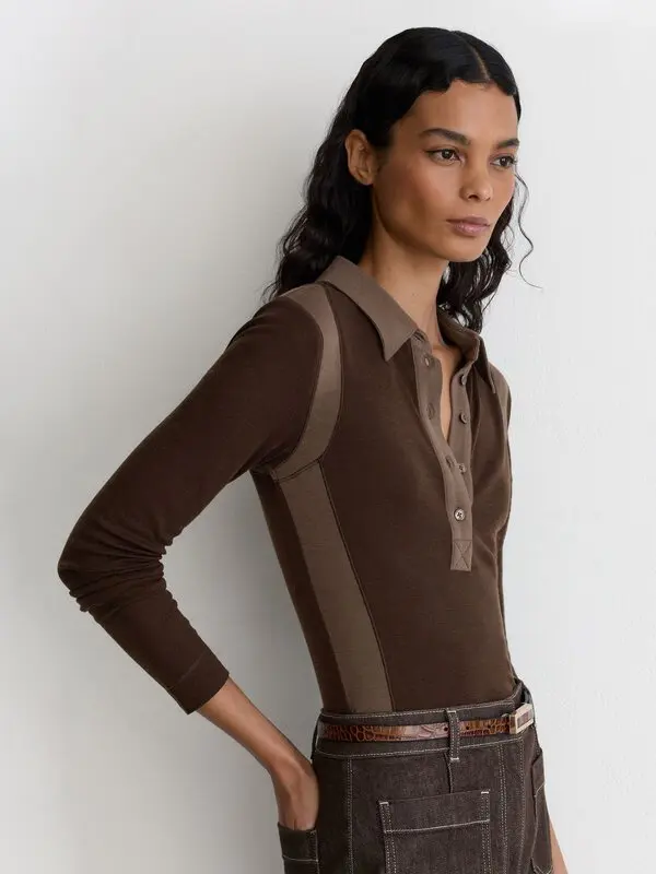REISS Wendy Lyocell-wool Colour-block Polo Top