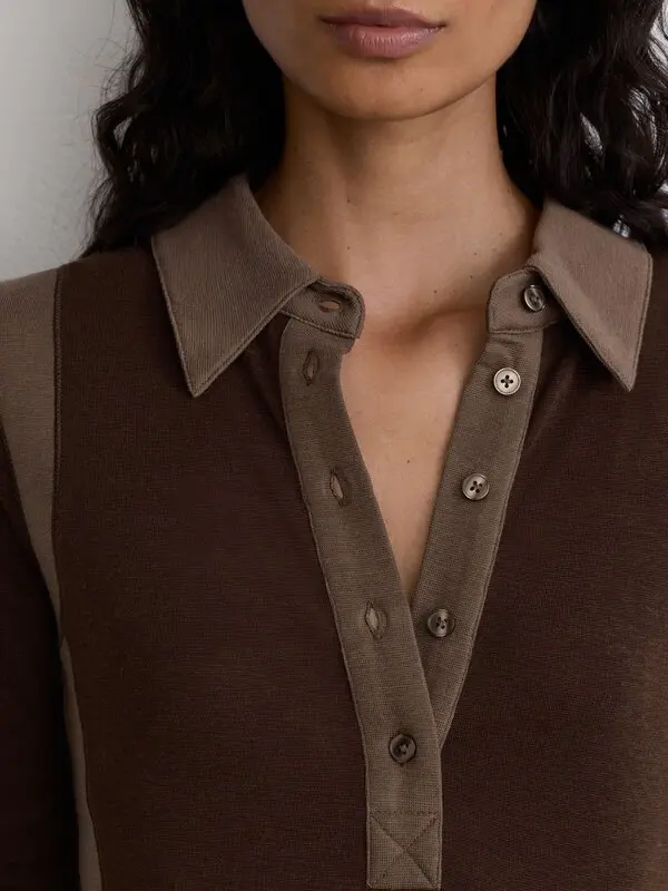 REISS Wendy Lyocell-wool Colour-block Polo Top