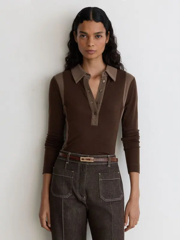REISS Wendy Lyocell-wool Colour-block Polo Top