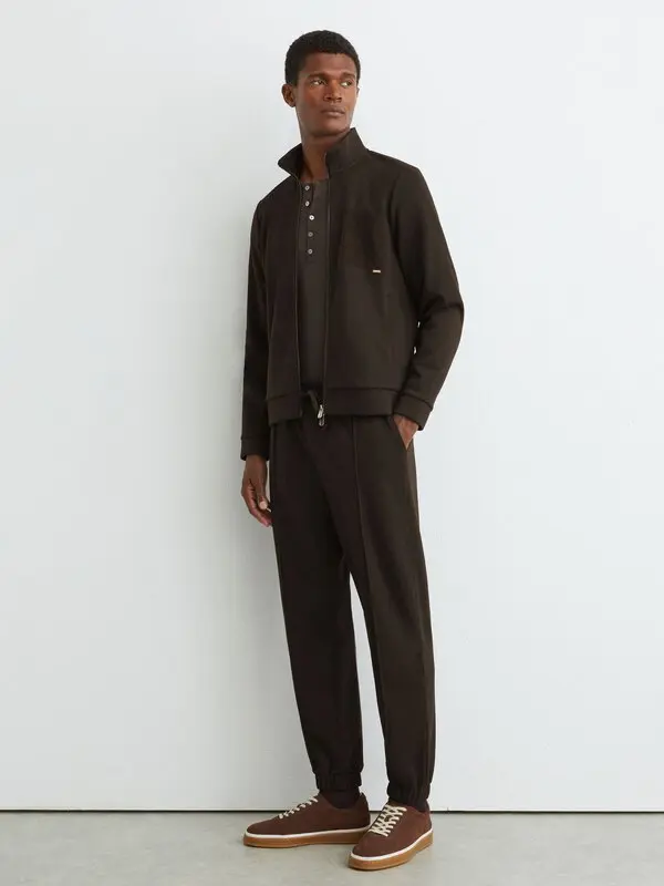 REISS Jacket Gray Herringbone Patch-pocket Zip-through Jacket - Dark Brown