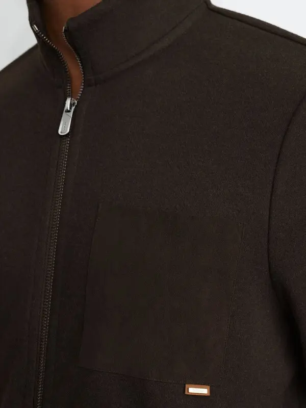 REISS Jacket Gray Herringbone Patch-pocket Zip-through Jacket - Dark Brown