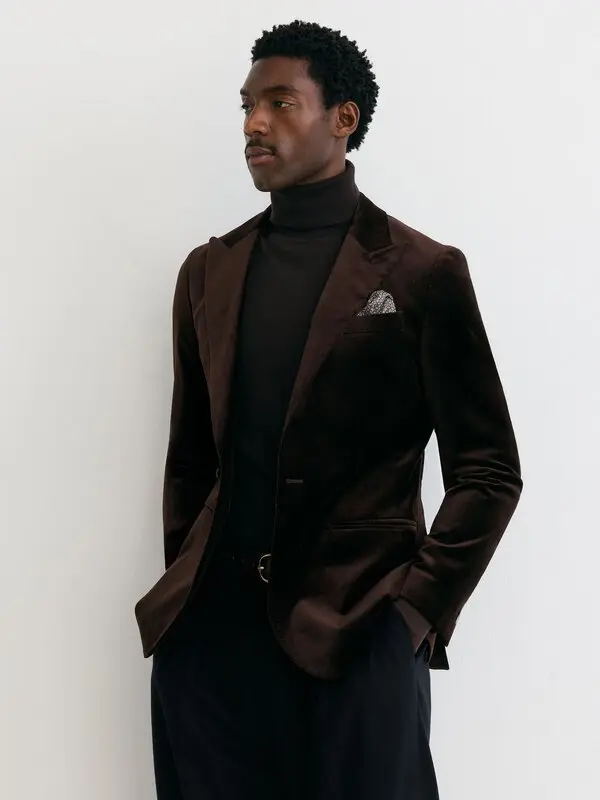 REISS Apsara Tailored Fit Velvet Single-breasted Blazer