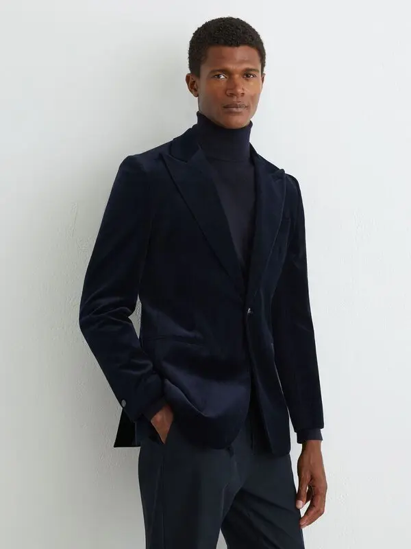 REISS Apsara Tailored Fit Velvet Single-breasted Blazer - Navy