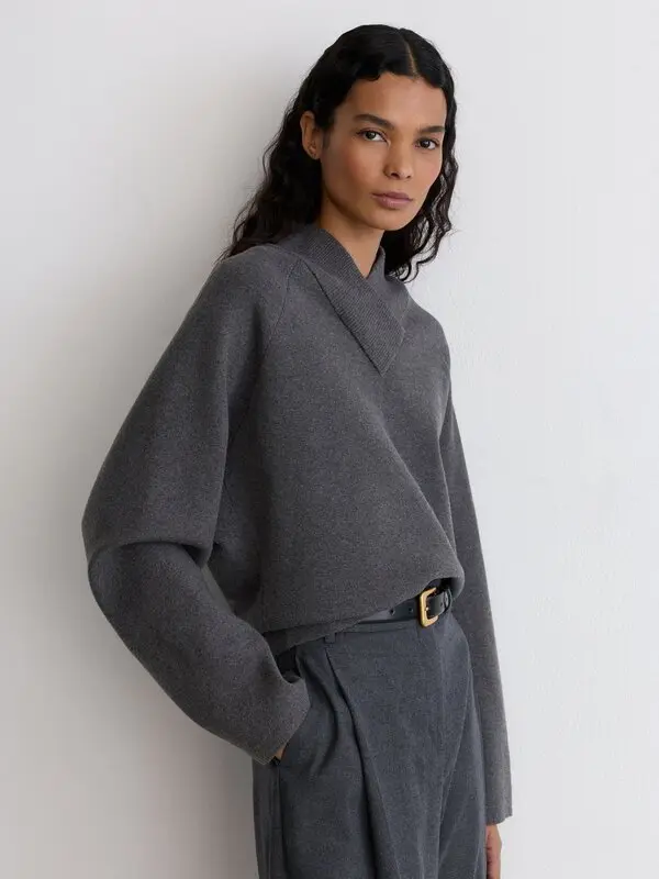 REISS Elle Wool-cotton Blend High V-neck Jumper
