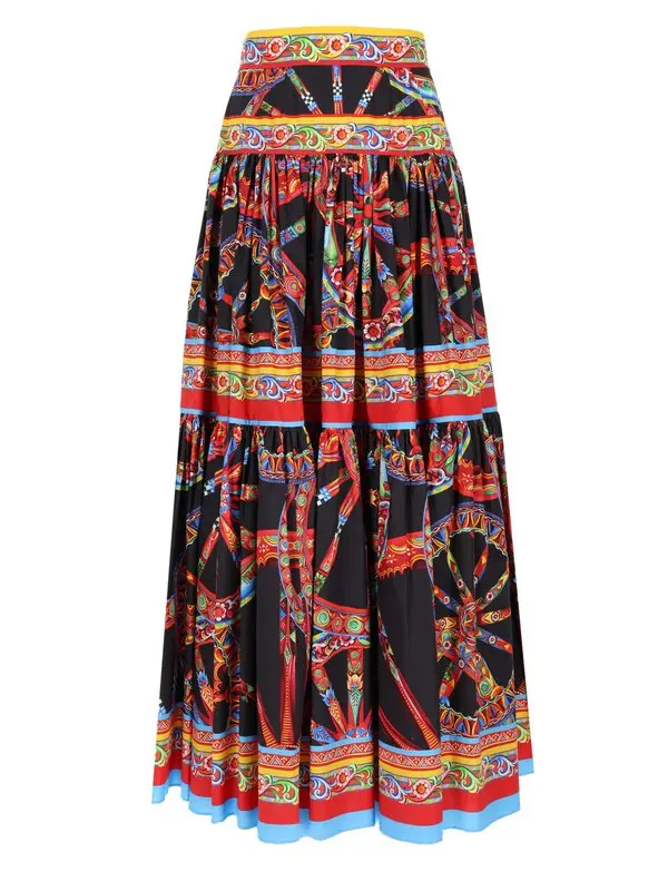 Dolce & Gabbana Printed Cotton Poplin Maxi Skirt