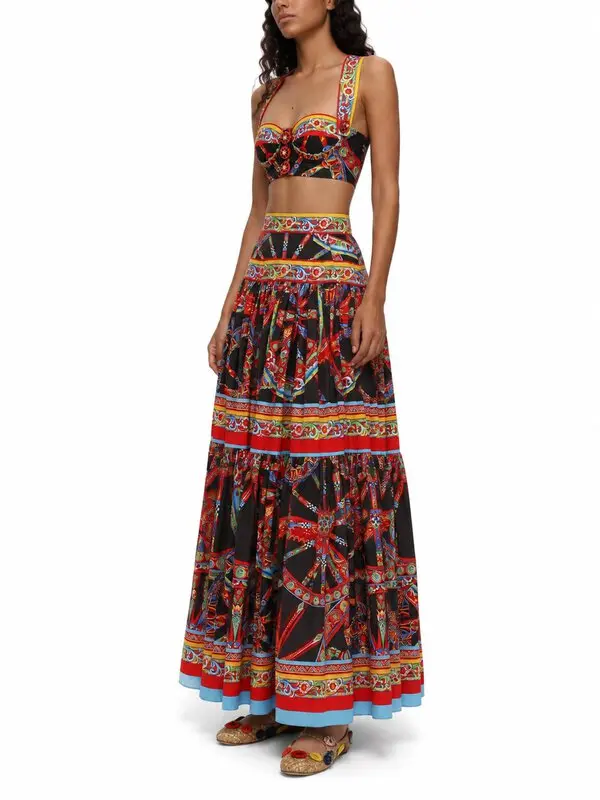 Dolce & Gabbana Printed Cotton Poplin Maxi Skirt