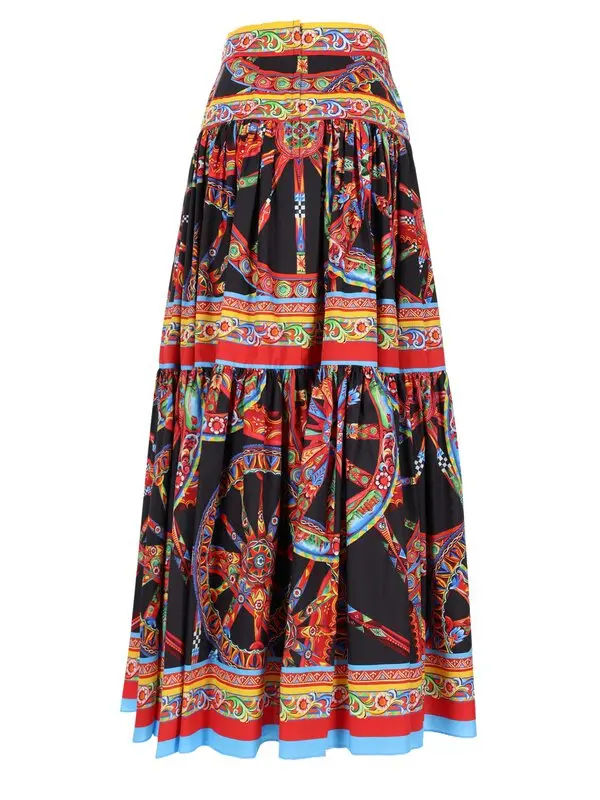 Dolce & Gabbana Printed Cotton Poplin Maxi Skirt