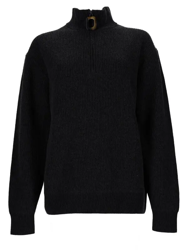 JW Anderson Ribbed Knit Quarter Zip Sweater - Silver