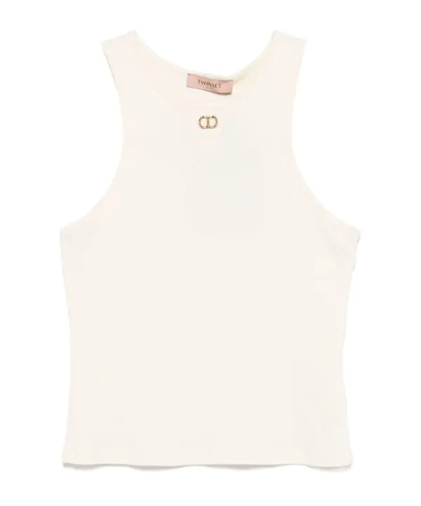 TWINSET Ribbed Tank Top With Rhinestone Logo