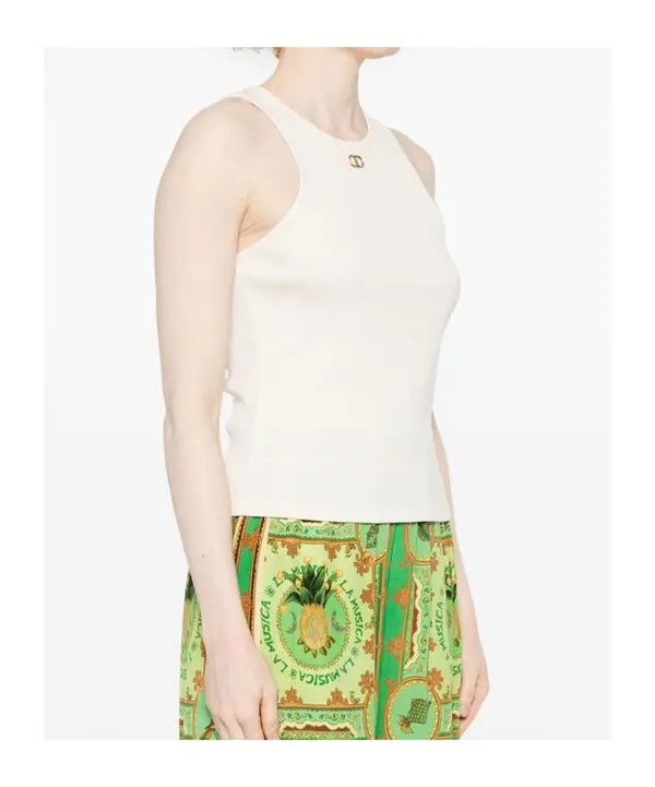TWINSET Ribbed Tank Top With Rhinestone Logo