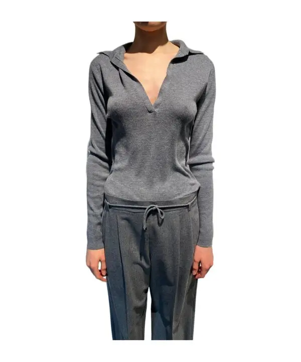 Max Mara Long-sleeved V-neck Knitwear - Gray