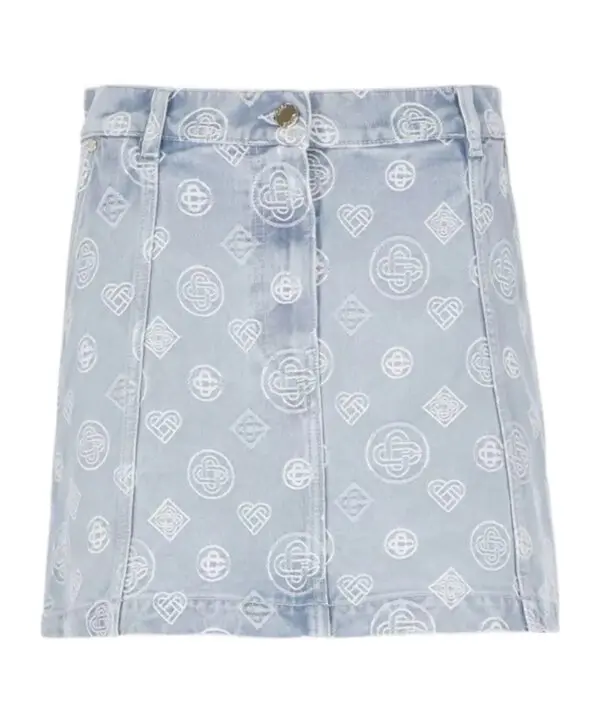 Casablanca Monogram Denim Logo Patch Skirt - Gray