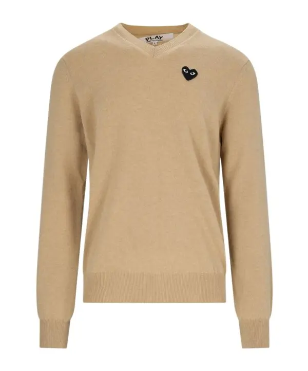 Play Comme Des Garcon Comme Des Garçons Play Heart Patch V-neck Jumper - Nude