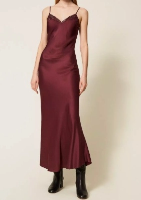 TWINSET Lace Trimmed Long Satin Dress