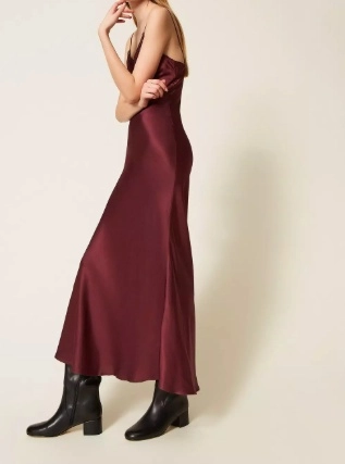 TWINSET Lace Trimmed Long Satin Dress
