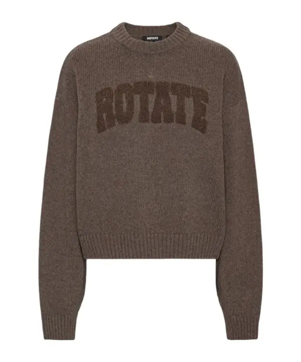 ROTATE BY BIRGER CHRISTENSEN Cropped Knit Sweater With Collegiate Styling - Brown