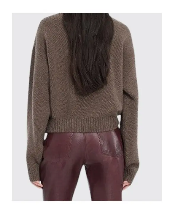 ROTATE BY BIRGER CHRISTENSEN Cropped Knit Sweater With Collegiate Styling