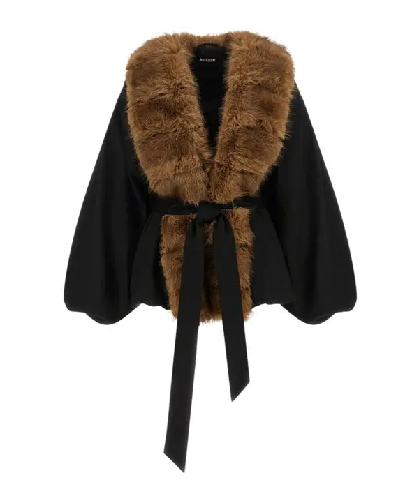 ROTATE BY BIRGER CHRISTENSEN Belted Faux Fur Trimmed Jacket - Black