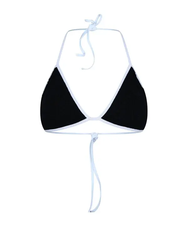 Casablanca Contrast Trim Triangle Halter Bikini Top - Black