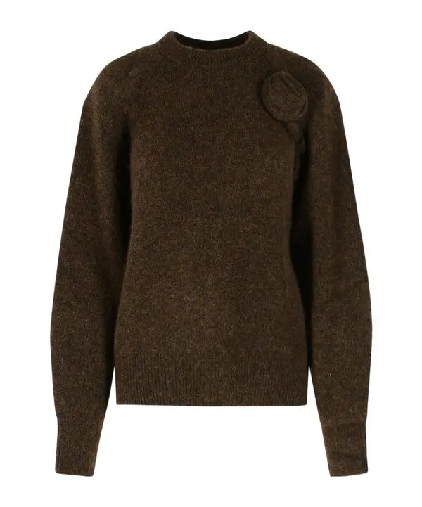 ROTATE BY BIRGER CHRISTENSEN Alpaca Blend Floral Detail Crew Neck Pullover Sweater