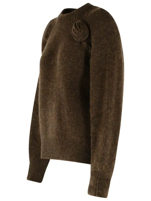 ROTATE BY BIRGER CHRISTENSEN Alpaca Blend Floral Detail Crew Neck Pullover Sweater