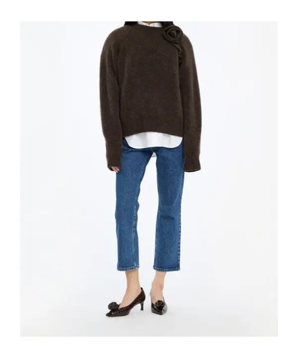 ROTATE BY BIRGER CHRISTENSEN Alpaca Blend Floral Detail Crew Neck Pullover Sweater