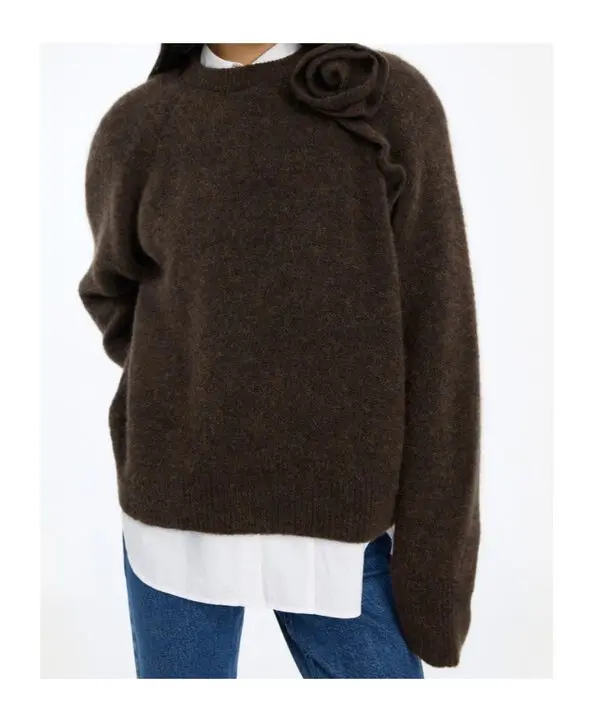 ROTATE BY BIRGER CHRISTENSEN Alpaca Blend Floral Detail Crew Neck Pullover Sweater