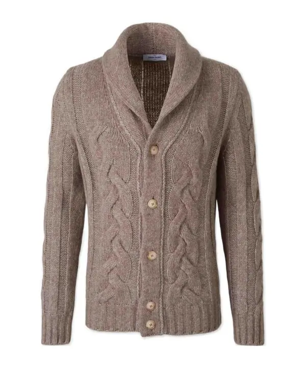 GRAN SASSO Cable Knit Shawl Collar Cardigan