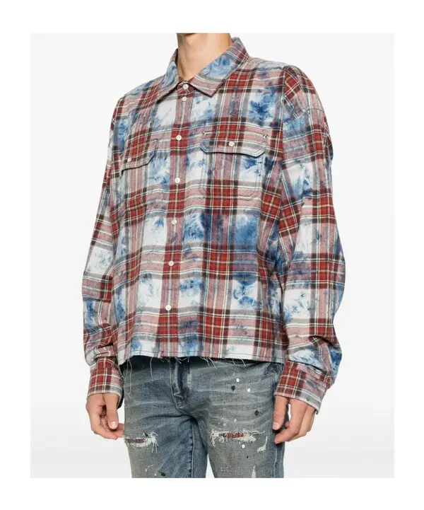 PURPLE BRAND Bleached-effect Check-pattern Shirt