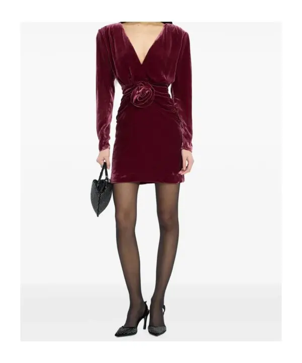 ROTATE BY BIRGER CHRISTENSEN Burgundy Silk Velvet Mini Dress